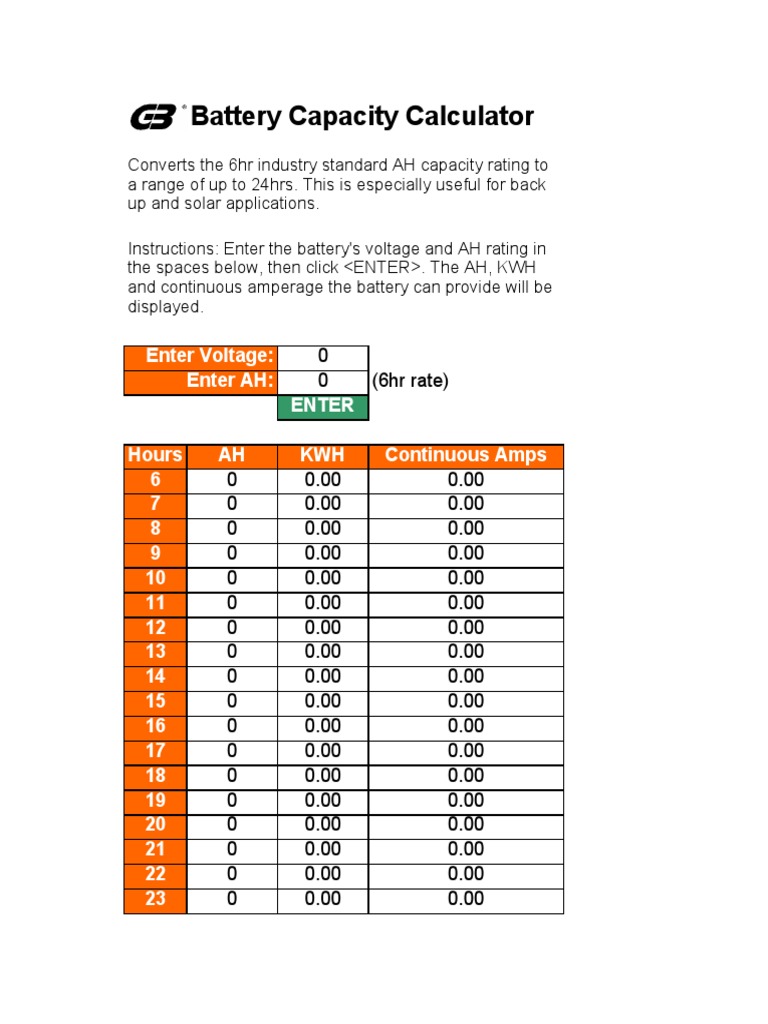 Battery Capacity Calculator Tool | PDF