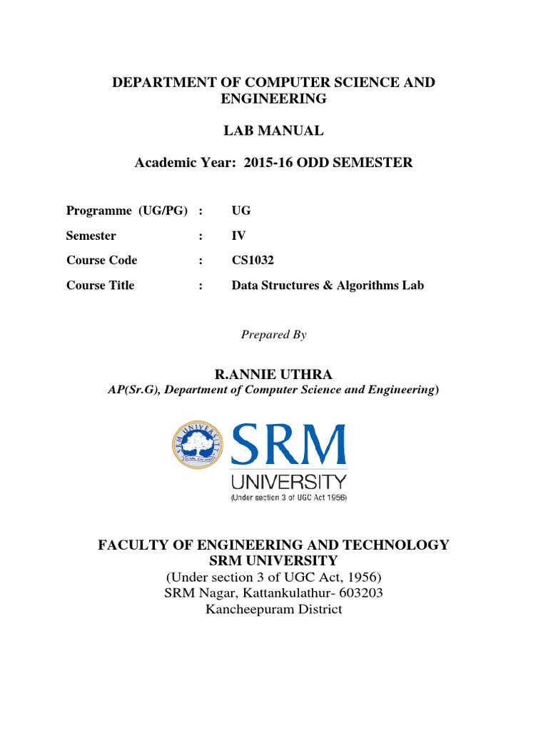 Data Structures And Algorithms Lab Manual Academic Year 2015 16 Pdf Discrete Mathematics 8224