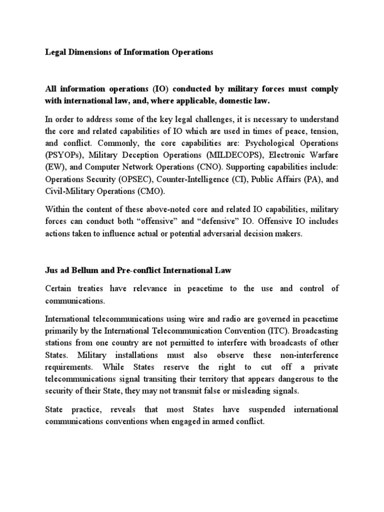 Legal Dimensions in Info Ops | PDF | Law Of War | International ...