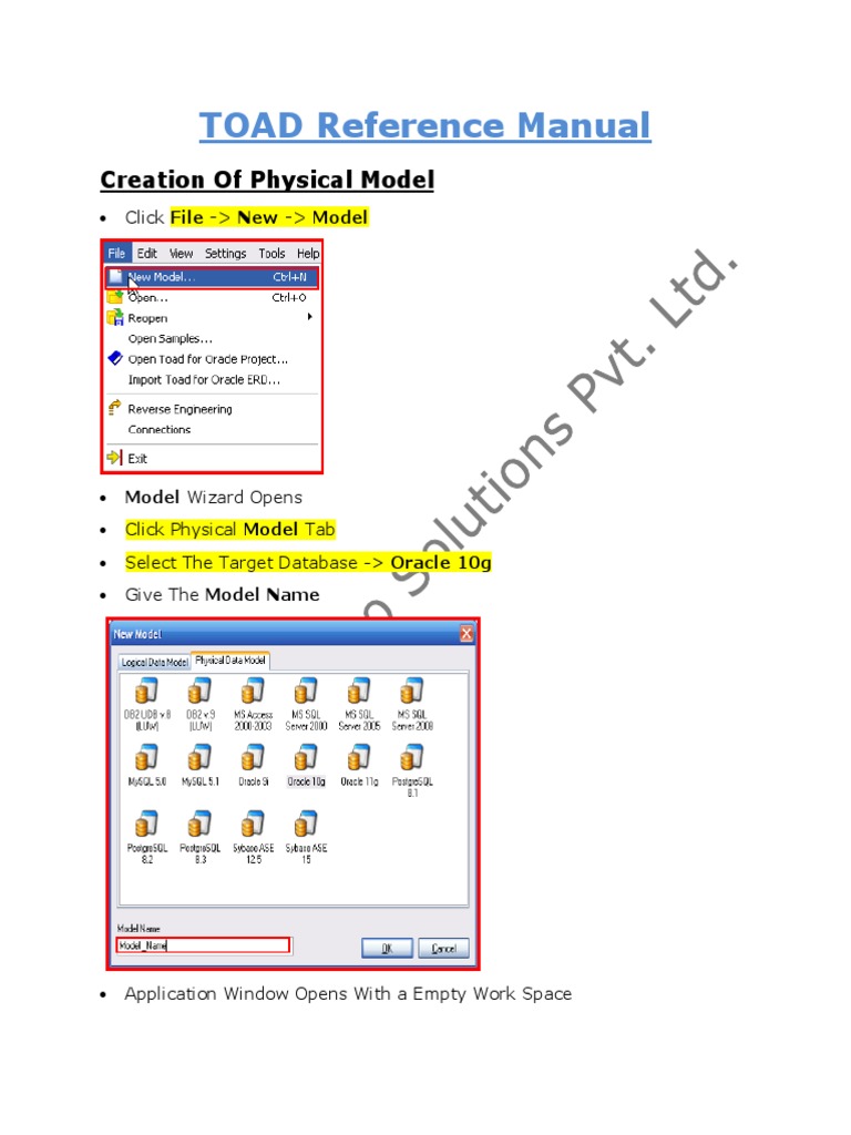 TOAD Reference Manual: Creation of Physical Model | PDF | Data ...