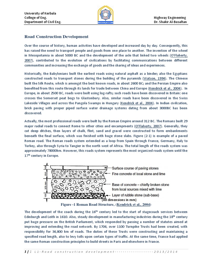Lecture 1 (Development of Roads and Highway) PDF | PDF | Road Surface ...
