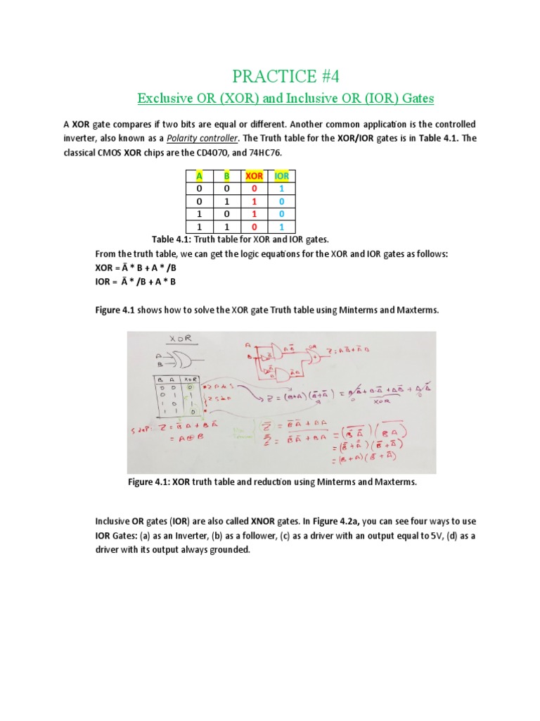 Practice #4: Exclusive OR (XOR) and Inclusive OR (IOR) Gates | PDF ...