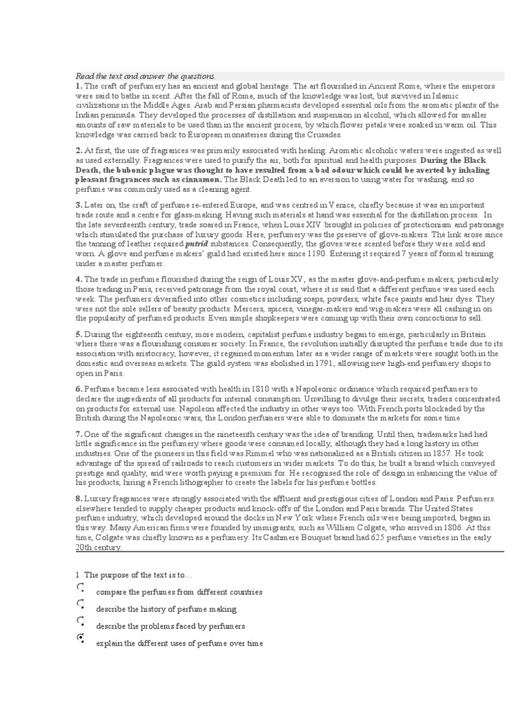 Read The Text and Answer The Questions | PDF | Perfume