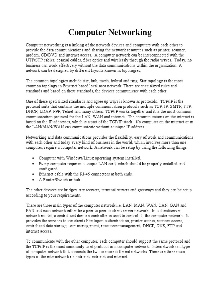 Computer Networking | PDF | Local Area Network | Network Topology