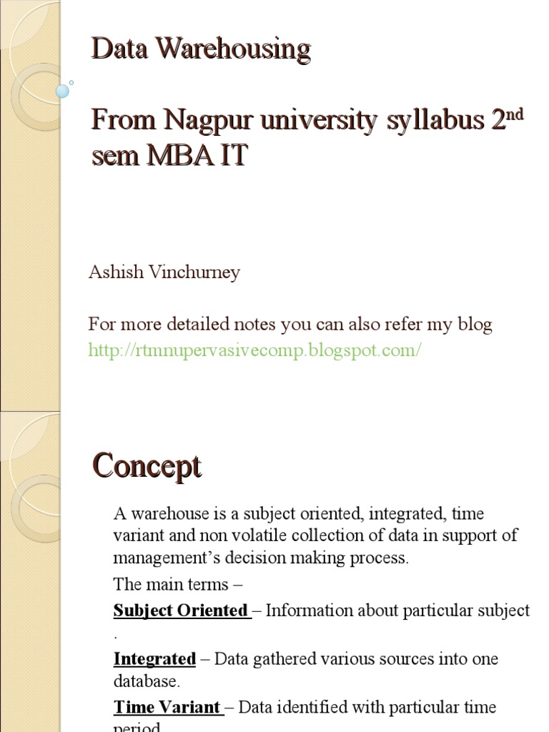 Data Warehousing From Nagpur University Syllabus 2 Sem Mba It | PDF ...