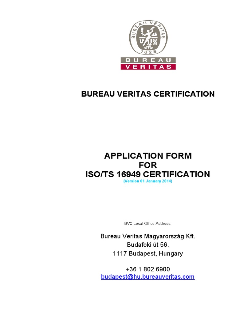 Bureau Veritas Certification: Application Form FOR Iso/Ts 16949 ...