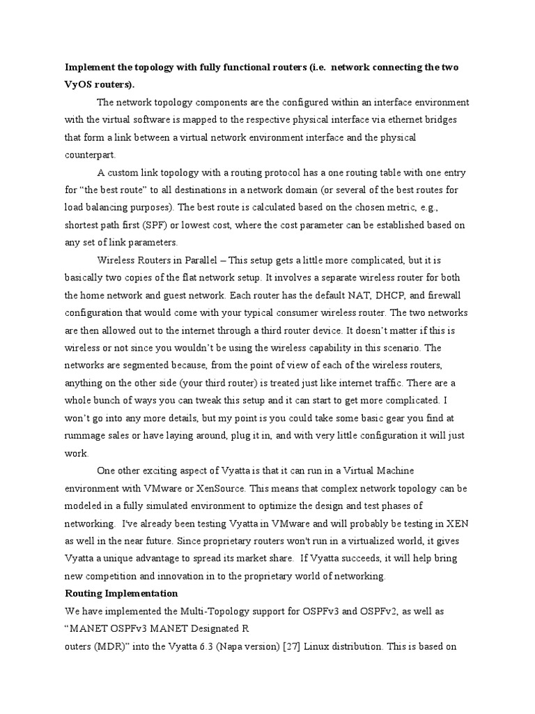 Implement The Topology With Fully Functional Routers (I.E. Network Connecting The Two Vyos ...