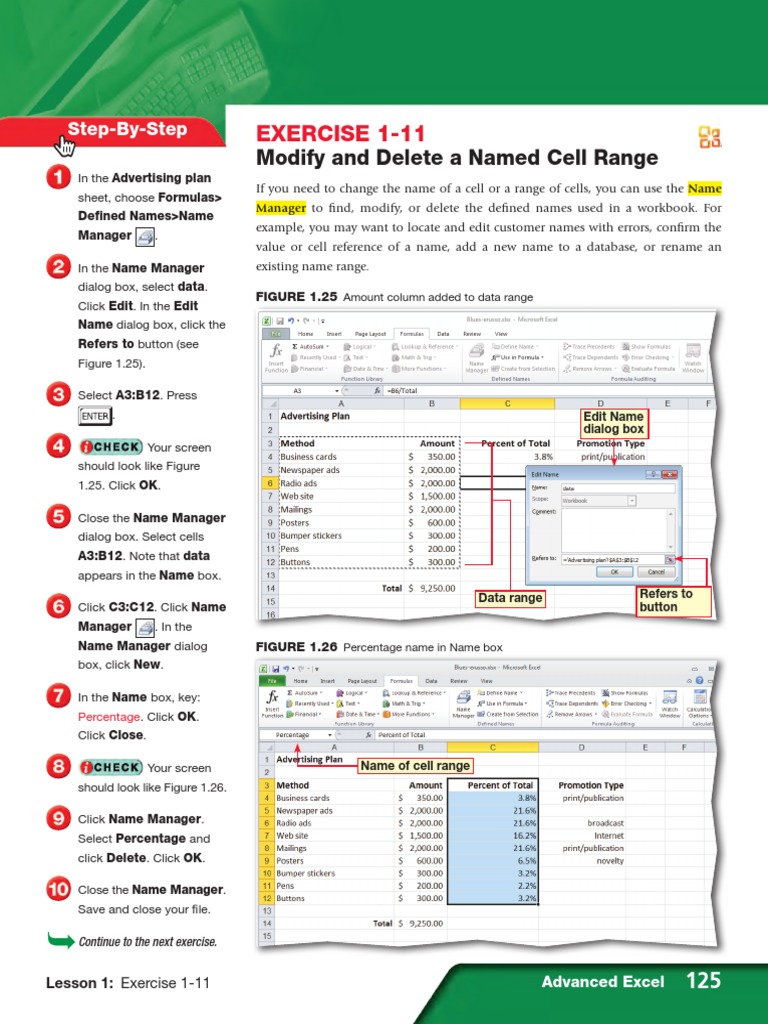Exercise 11 - Modify and Delete A Named Cell Range | PDF | Business