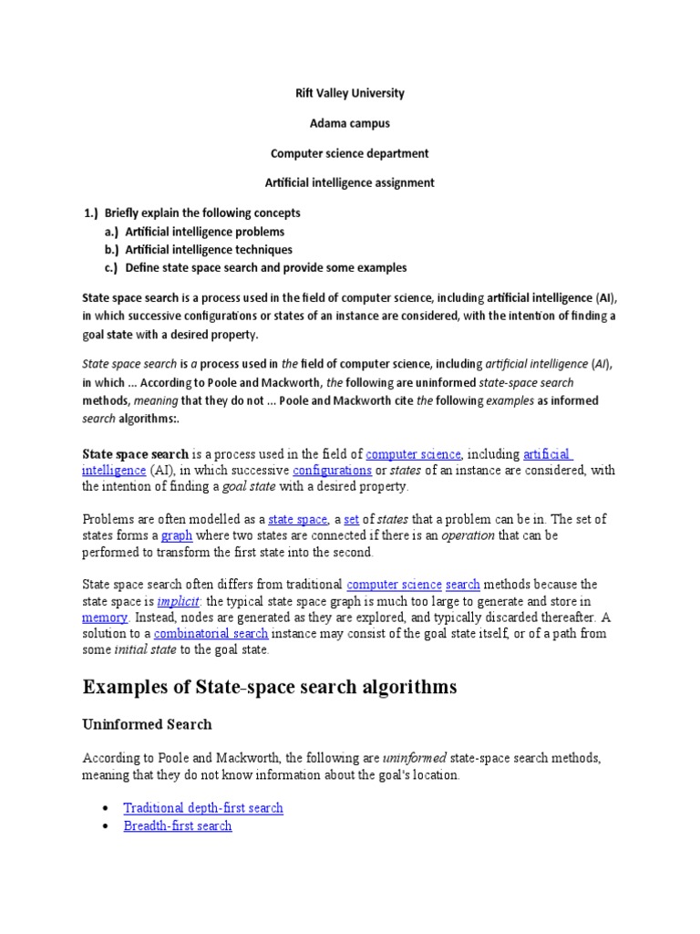 Examples of State-Space Search Algorithms | PDF | Artificial ...