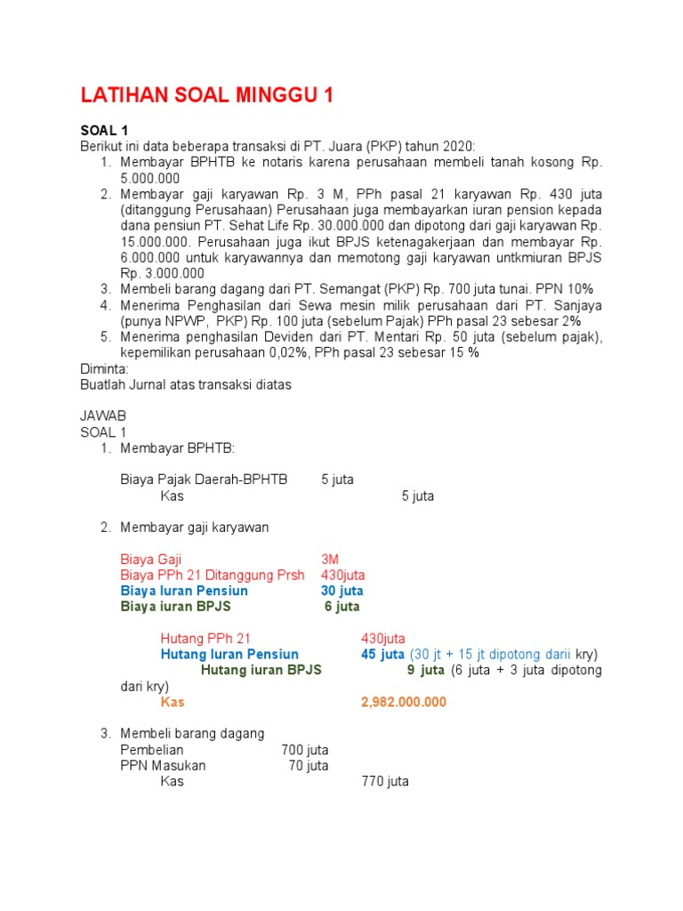 Jawaban Latihan Soal Dan PR Minggu 1 - Seminar Perpajakan | PDF | Pengelolaan Keuangan & Uang