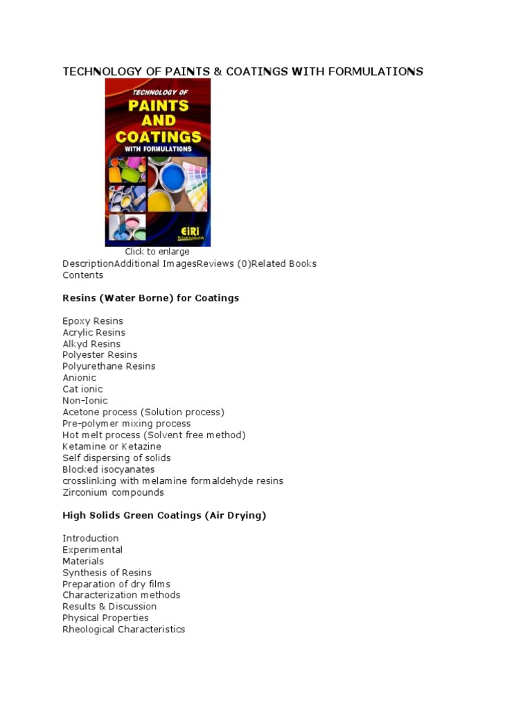 Paints and Coatings With Formulations Technology Book PDF | PDF | Paint ...
