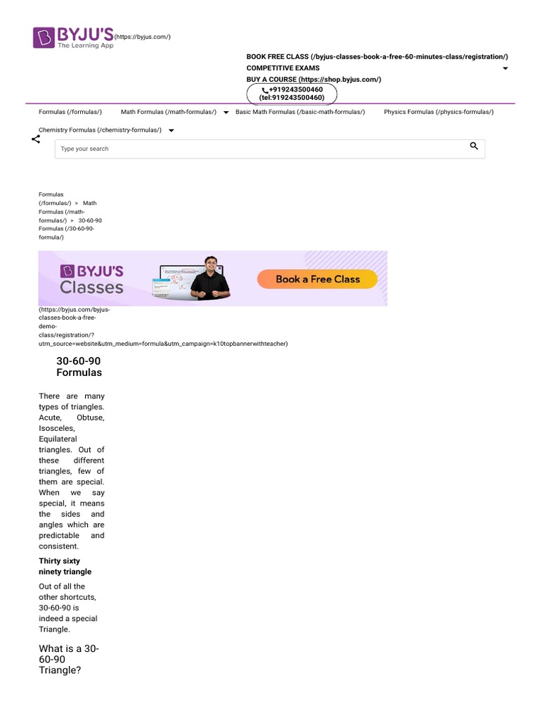 30-60-90 Formulas, 30-60-90 Rule and Examples | PDF | Classical ...