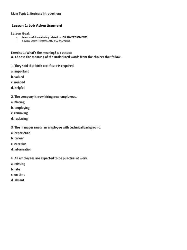 Toeic Reviewer Lesson 1 | PDF | Semiotics | Cognition