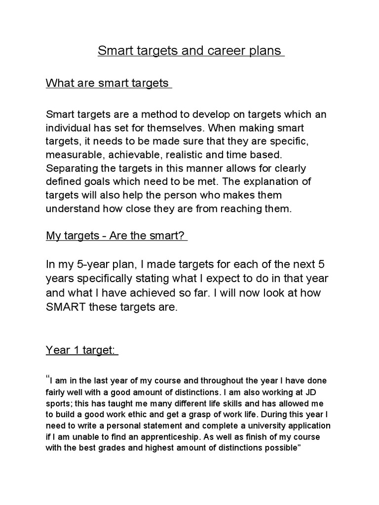 Smart Targets and Career Plans-1 | PDF | Apprenticeship | Applied ...