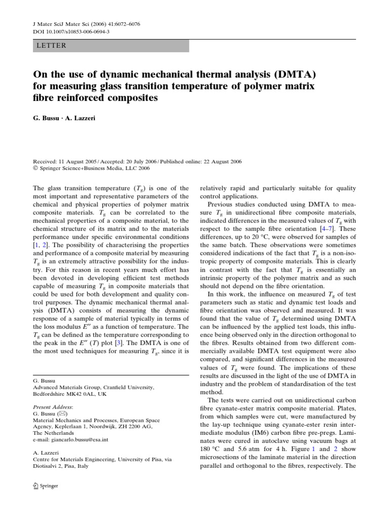 The Use of Dynamic Mechanical Thermal Analysis (DMTA) For Measuring ...