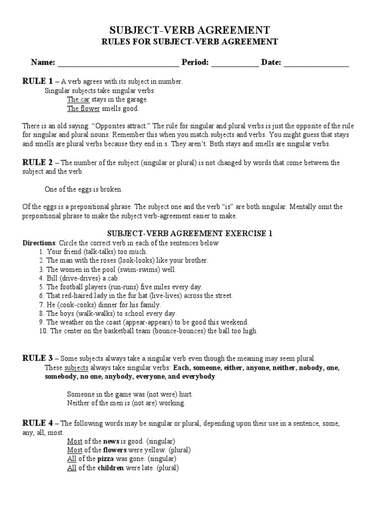 SUBJECT-verb Rules | PDF | Grammatical Number | Plural