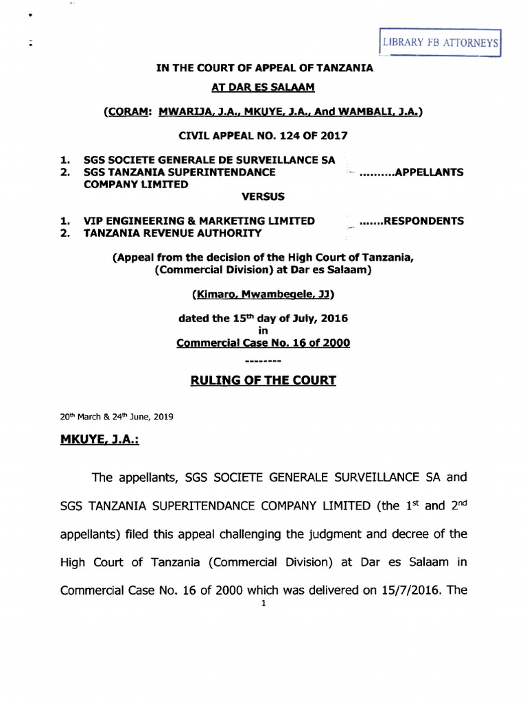 Civil Appeal No 124 | PDF | Judgment (Law) | Appeal
