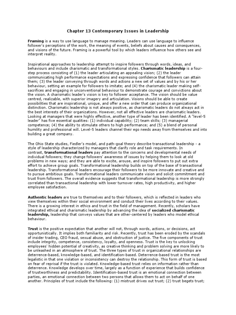 Chapter 13 Contemporary Issues in Leadership PDF | PDF ...