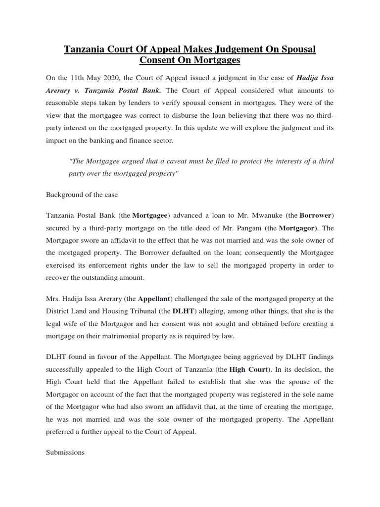Clarification of Judgement On Spousal Consent On Mortgages & Its ...