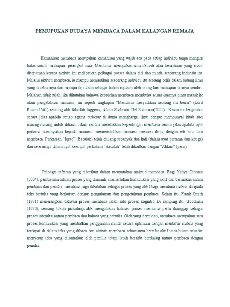 Pemupukan Budaya Membaca Dalam Kalangan Remaja | PDF