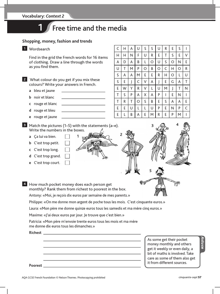 GCSE French Foundation Vocabulary Worksheet | PDF