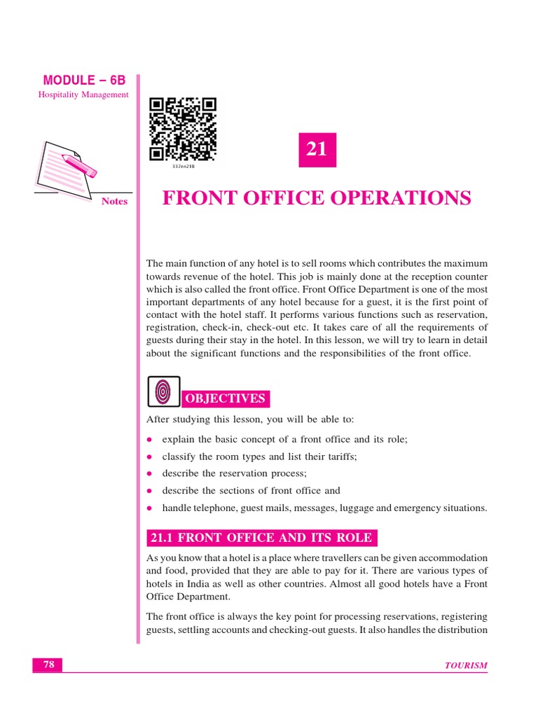 Front Office Operations: Module - 6B | PDF | Room | Service Industries