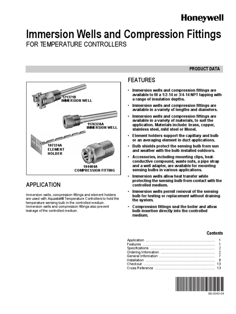 Immersion Wells and Compression Fittings: For Temperature Controllers ...