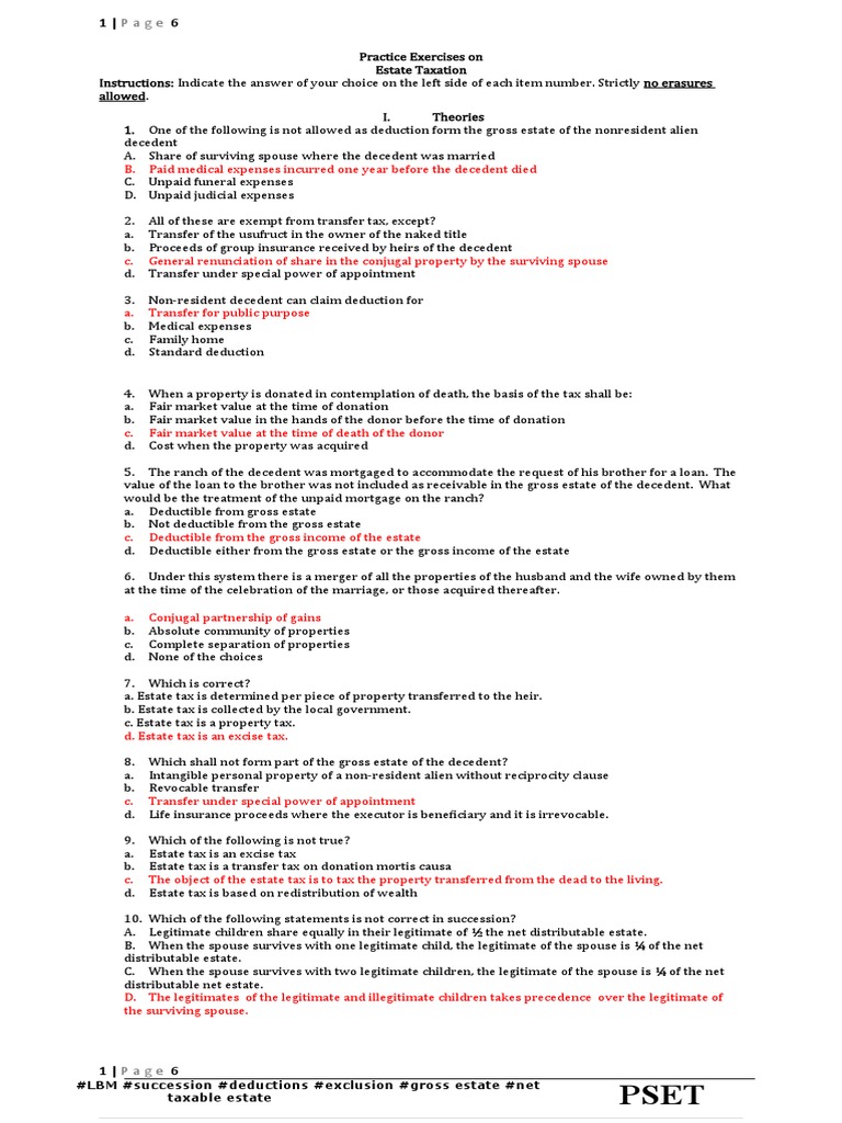 Estate Tax Practice Exercises | PDF | Estate Tax In The United States ...