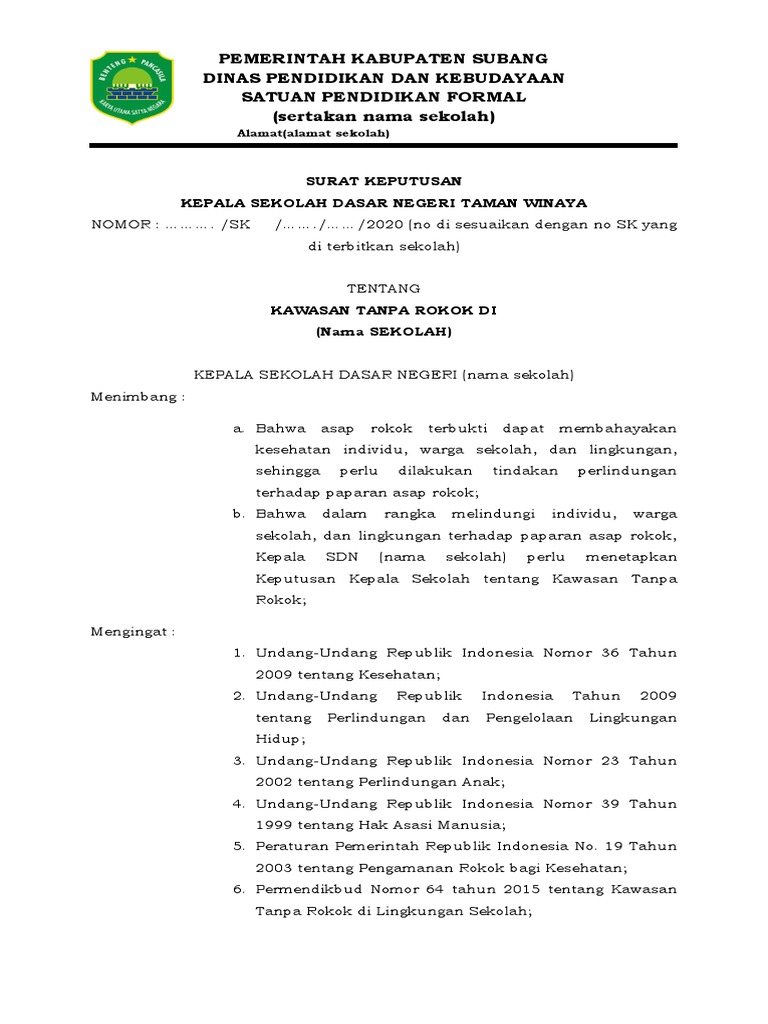 Contoh Format SK KTR Sekolah | PDF