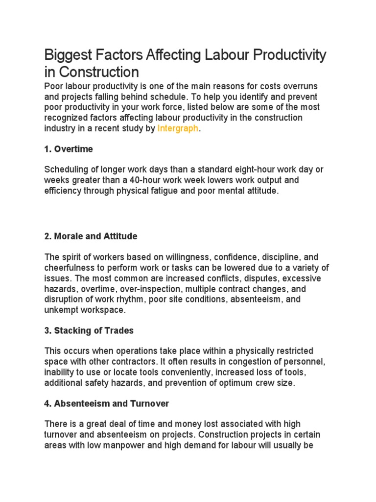 Factors Affecting Job Site Productivity | PDF | Turnover (Employment ...
