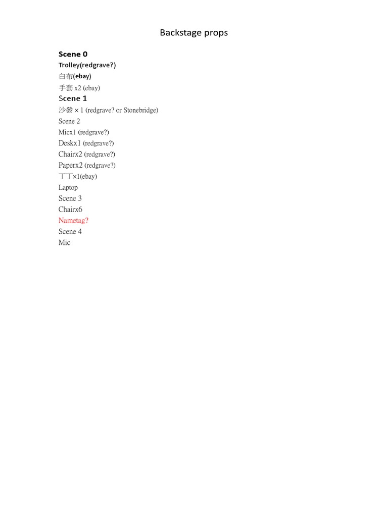 Backstage Props: Scene 1 | PDF