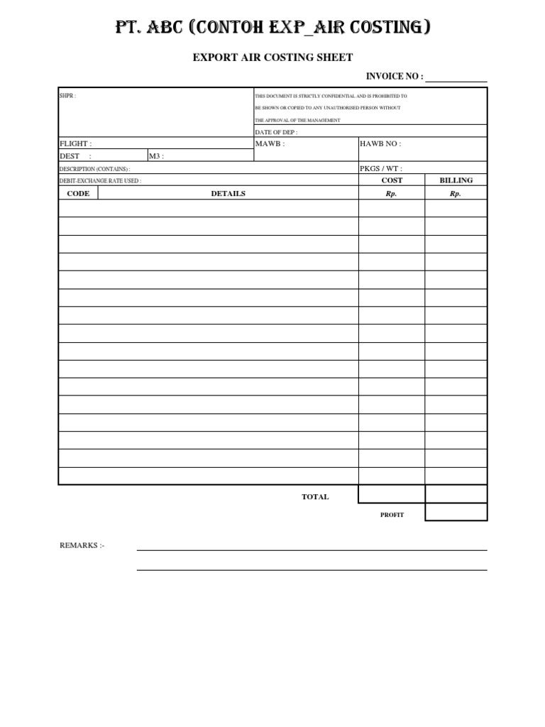 Export Air Costing Sheet Template | PDF