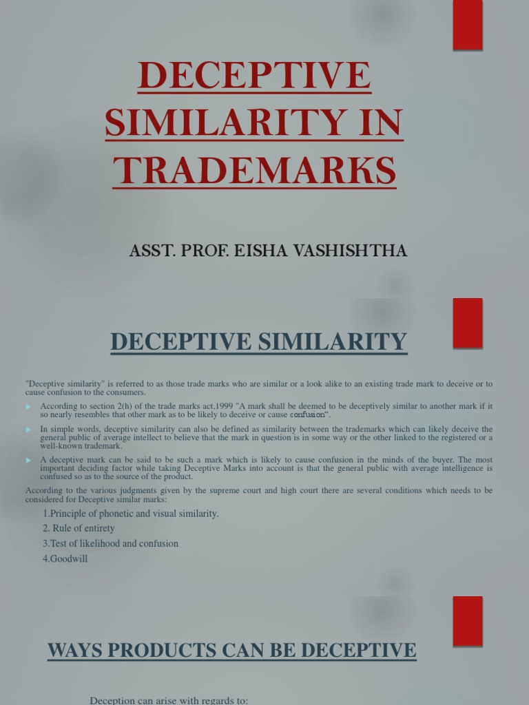 Understanding Deceptive Similarity in Trademarks | PDF | Trade Dress ...