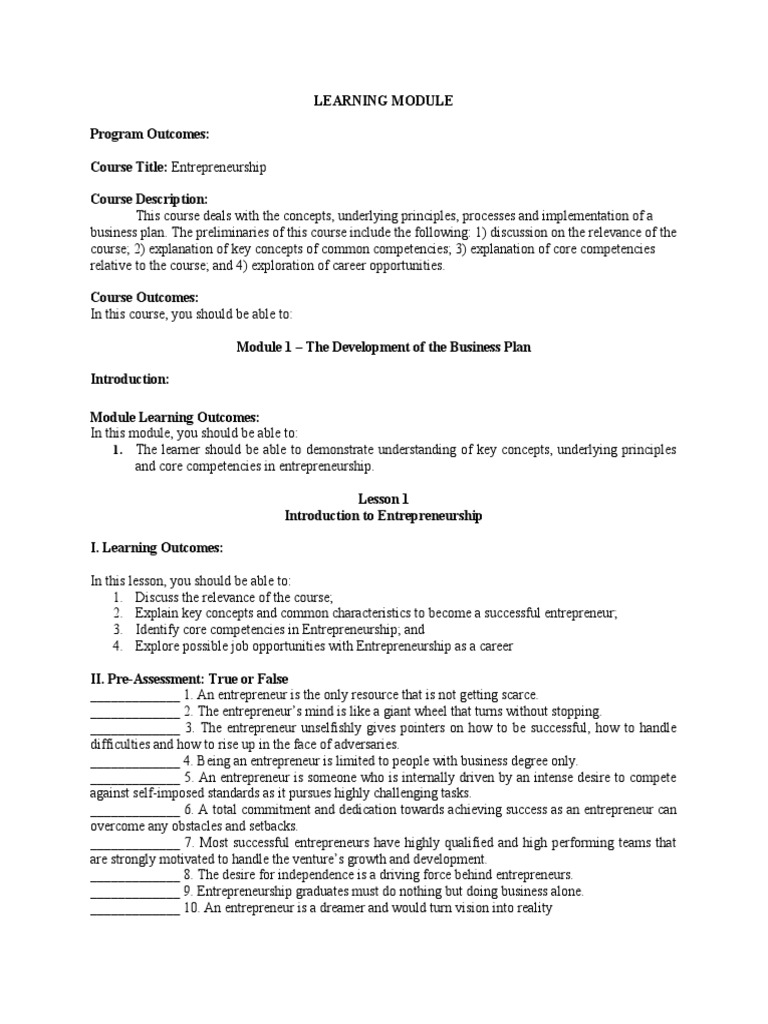 Entrepreneurship Course Overview | PDF | Entrepreneurship | Economies