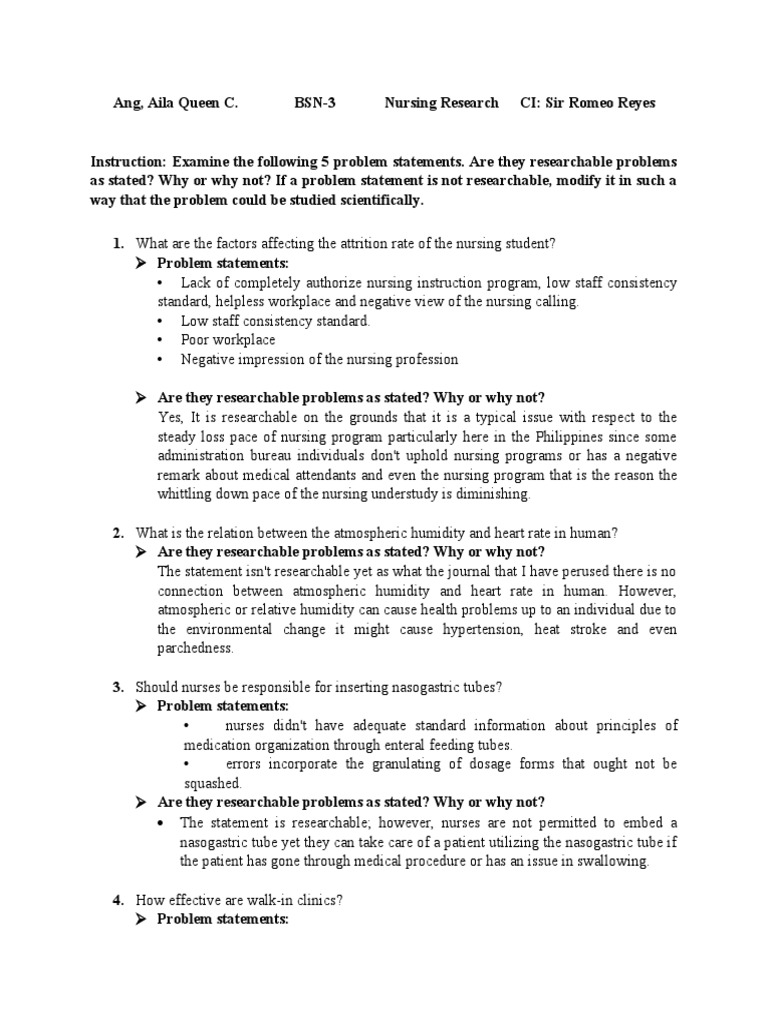 Problem Statements | PDF | Nursing | Patient