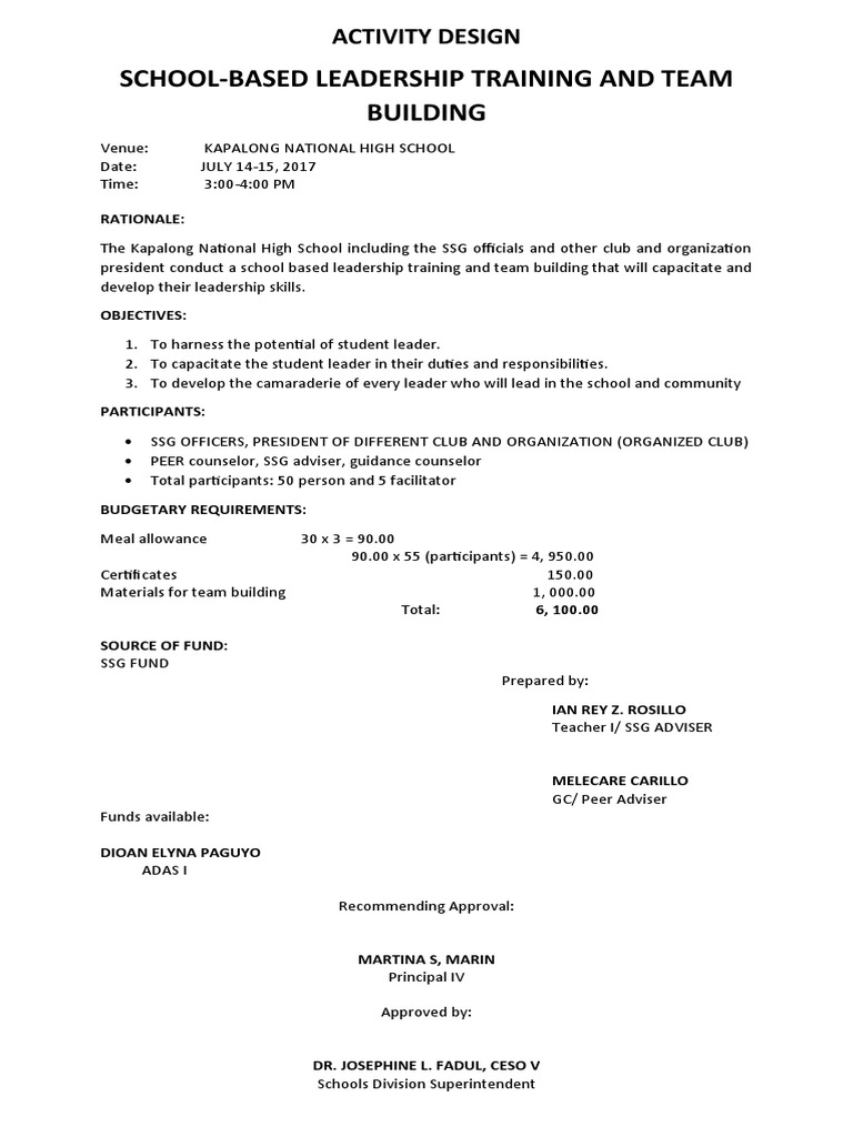 School-Based Leadership Training and Team Building: Activity Design ...
