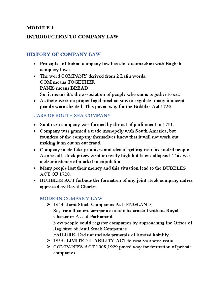 Introduction To Company Law | PDF | Limited Liability | Corporate Law