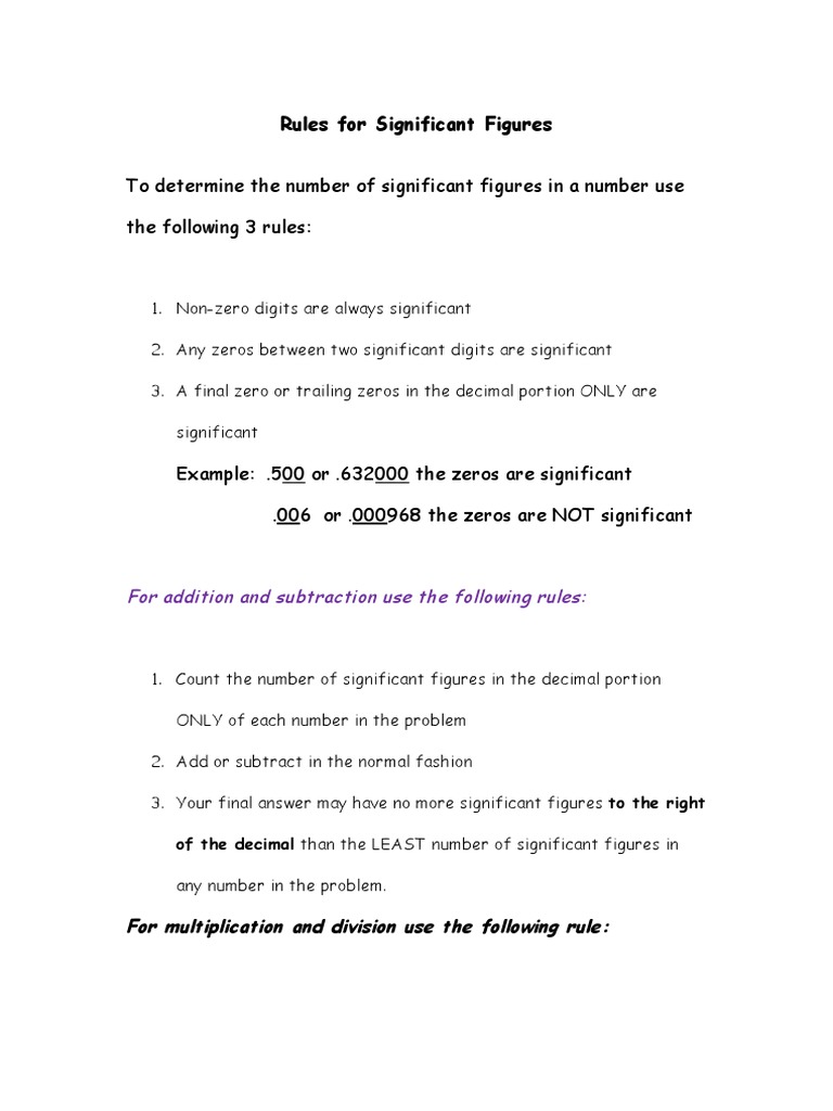 Rules for Determining Significant Figures and Their Application to ...