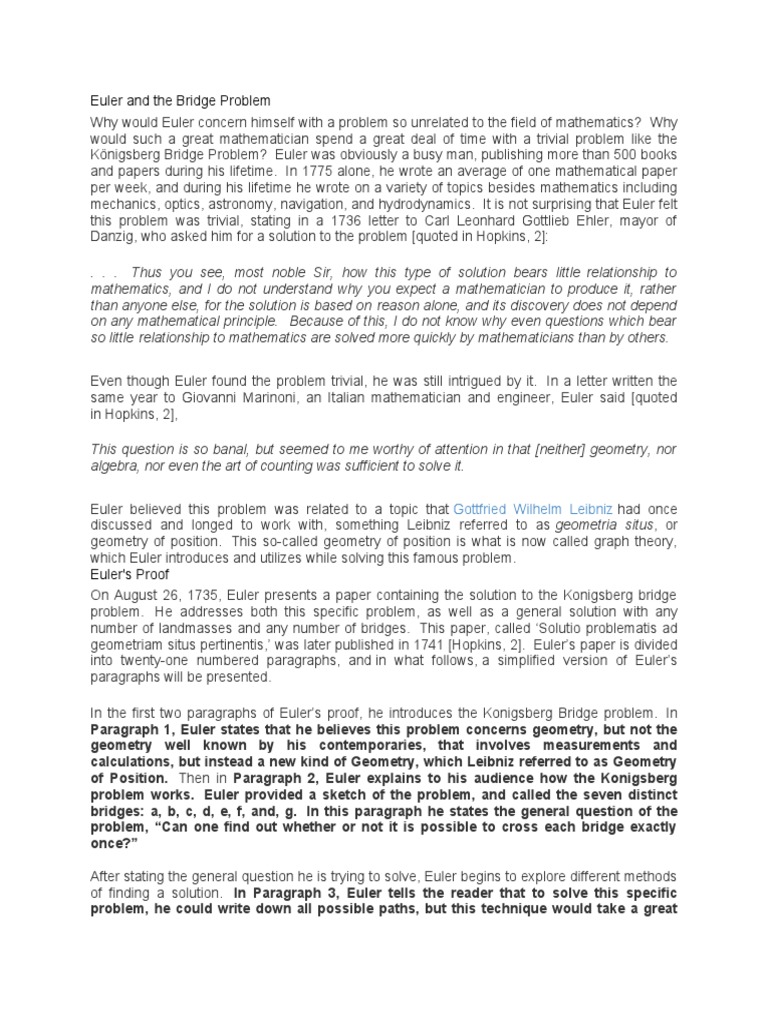 Euler and The Bridge Problem | PDF | Leonhard Euler | Teaching Mathematics