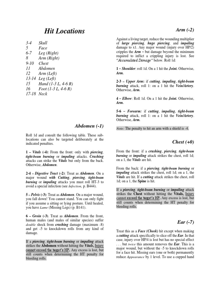 GURPS 4e - Hit Locations V3 | PDF | Arm | Bleeding