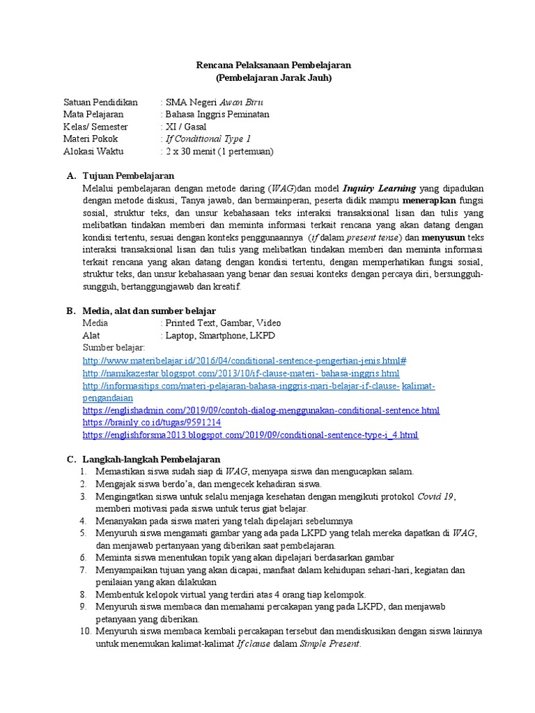 RPP LM If Clause in Present Simple | PDF