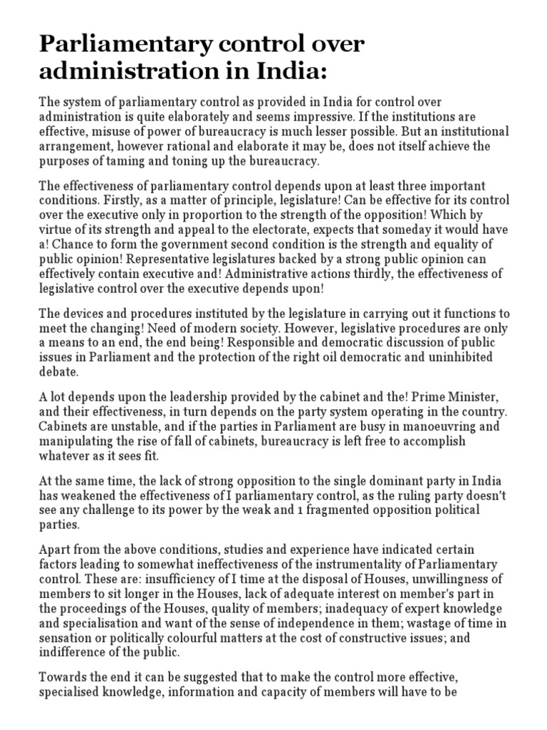 Parliamentary Control Over Administratio PDF | PDF | Cabinet ...