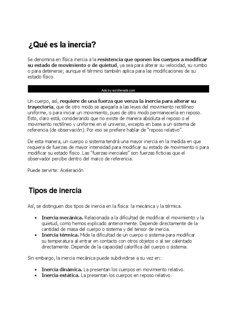 Qué Es La Inercia | PDF | Inercia | Las leyes del movimiento de Newton