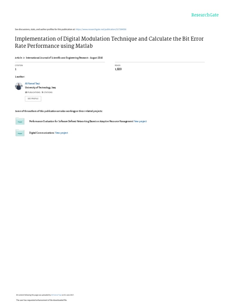 Implementation of Digital Modulation Technique and Calculate The Bit ...