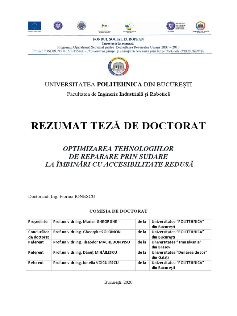 21 Rezumat Teza de Doctorat - Ro PDF | PDF