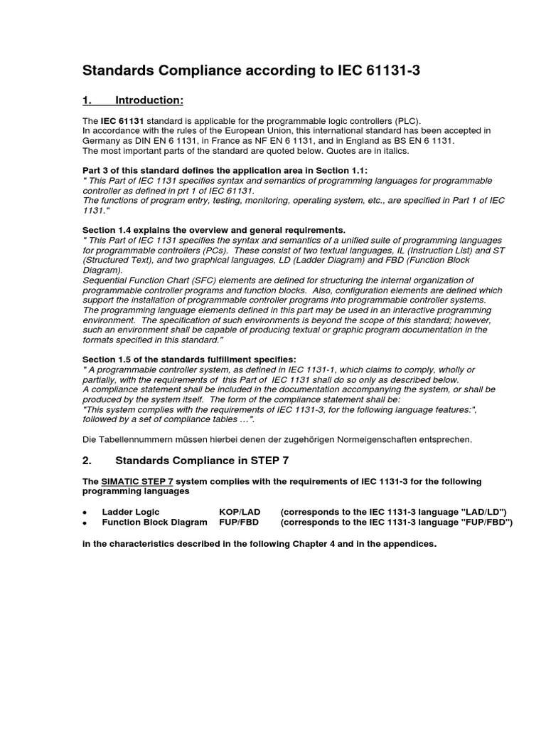 Standards Compliance According To IEC 61131-3 | Download Free PDF | Programmable Logic ...