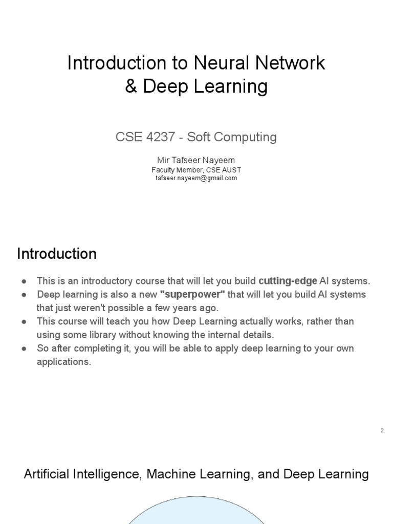 Introduction To Neural Network - Deep Learning | Download Free PDF ...