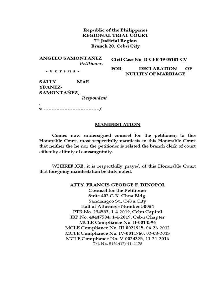 Manifestation Letter To Solgen Petition Nullity of Samontanez 2 | PDF