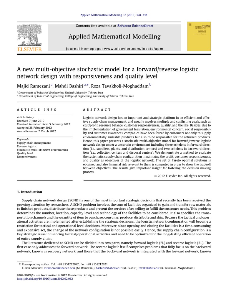A New Multi Objective Stochastic Model For A Forward Reve 2013 Applied Mathe Pdf Pdf