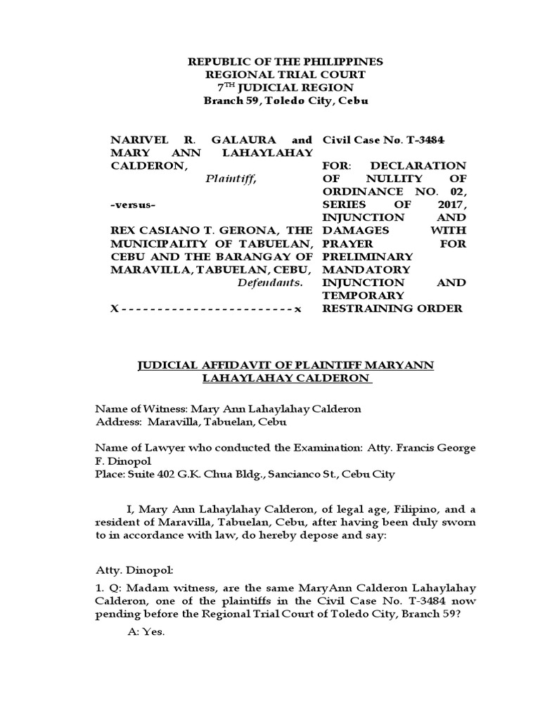 Judicial Affidavit Galaura Calderon Gerona 3484 | PDF | Complaint ...